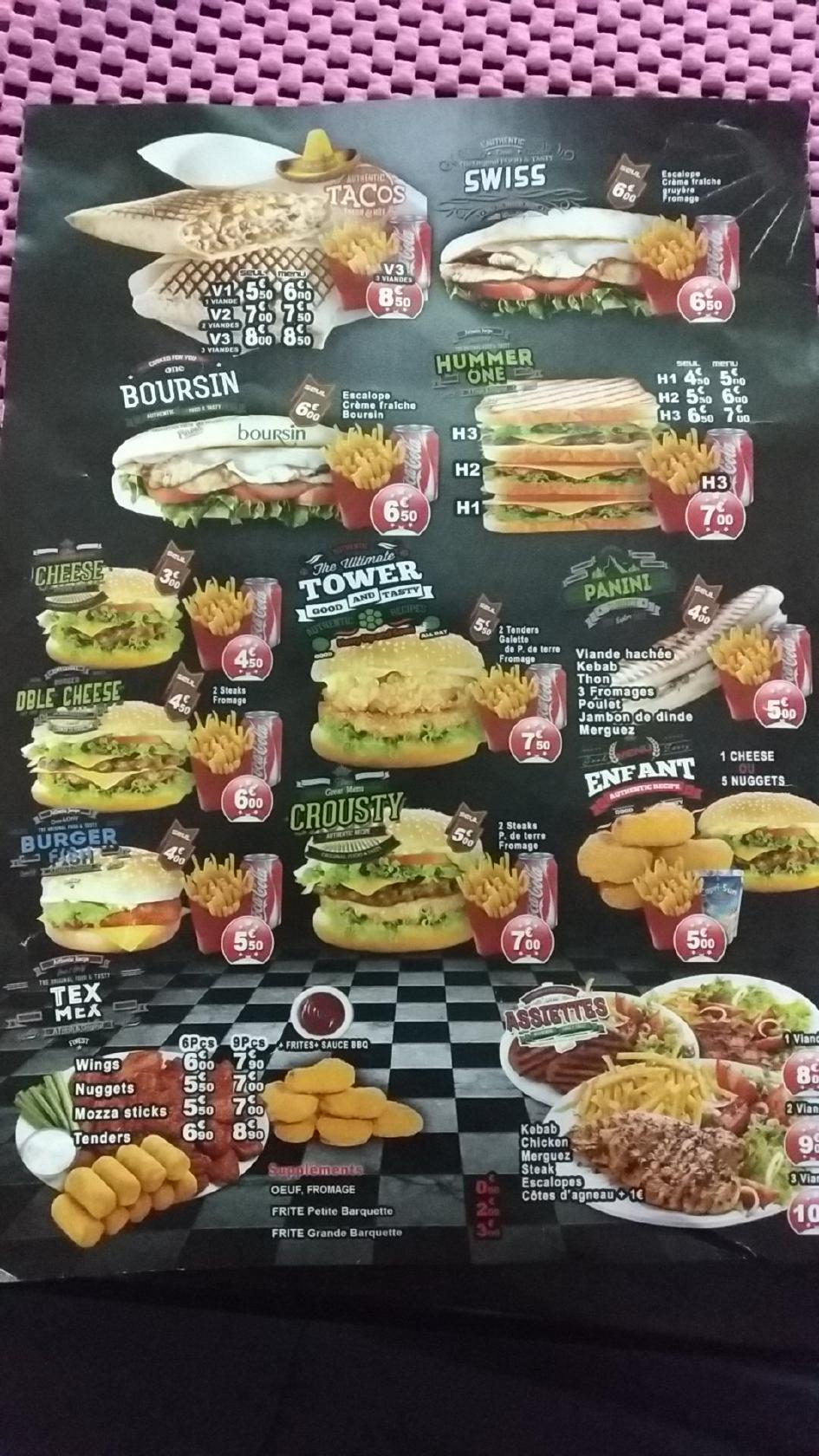 Menu at Bodrum Kebab restaurant, Béthune