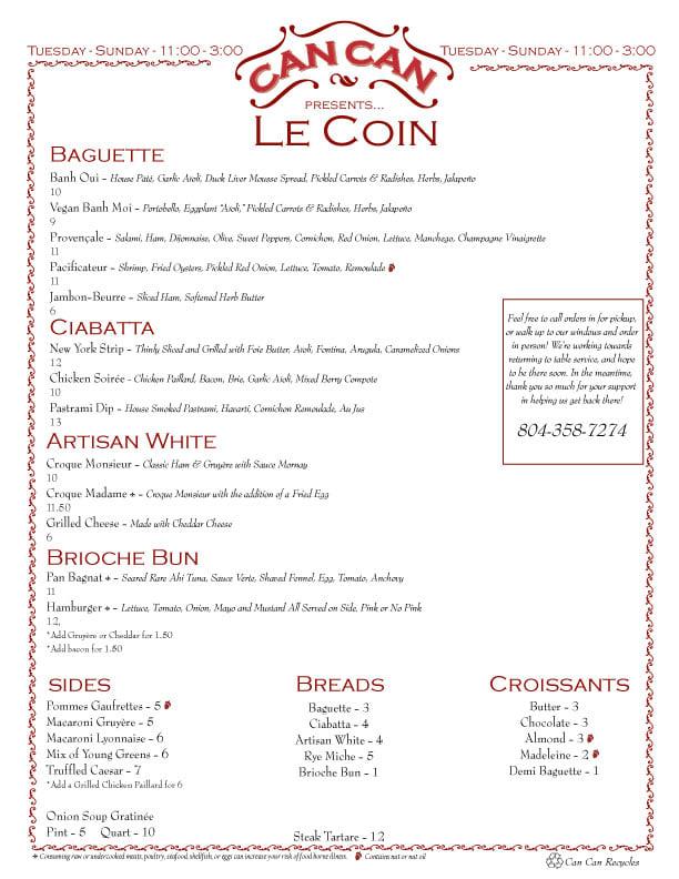 Carta del restaurante Can Can Brasserie, Richmond