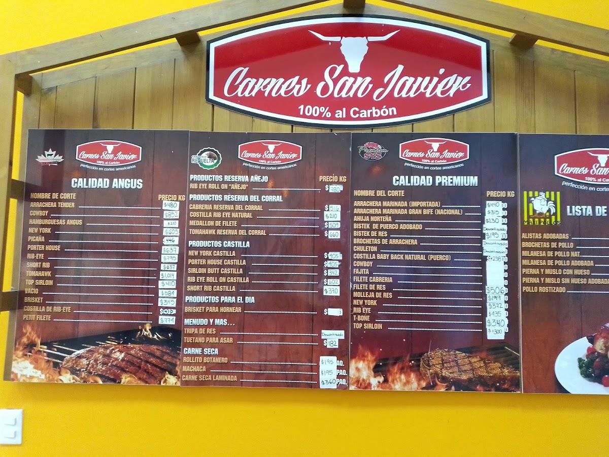 Menu at Carnes San Javier restaurant, Cancún