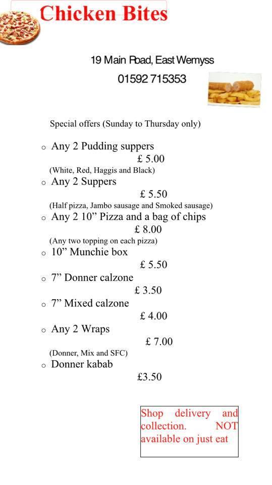 Menu at Chicken Bites restaurant, East Wemyss