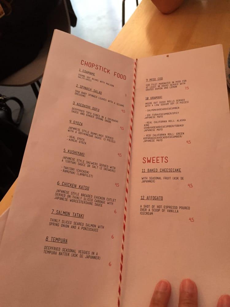 Menu at De Japanner, Amsterdam, Albert Cuypstraat 228