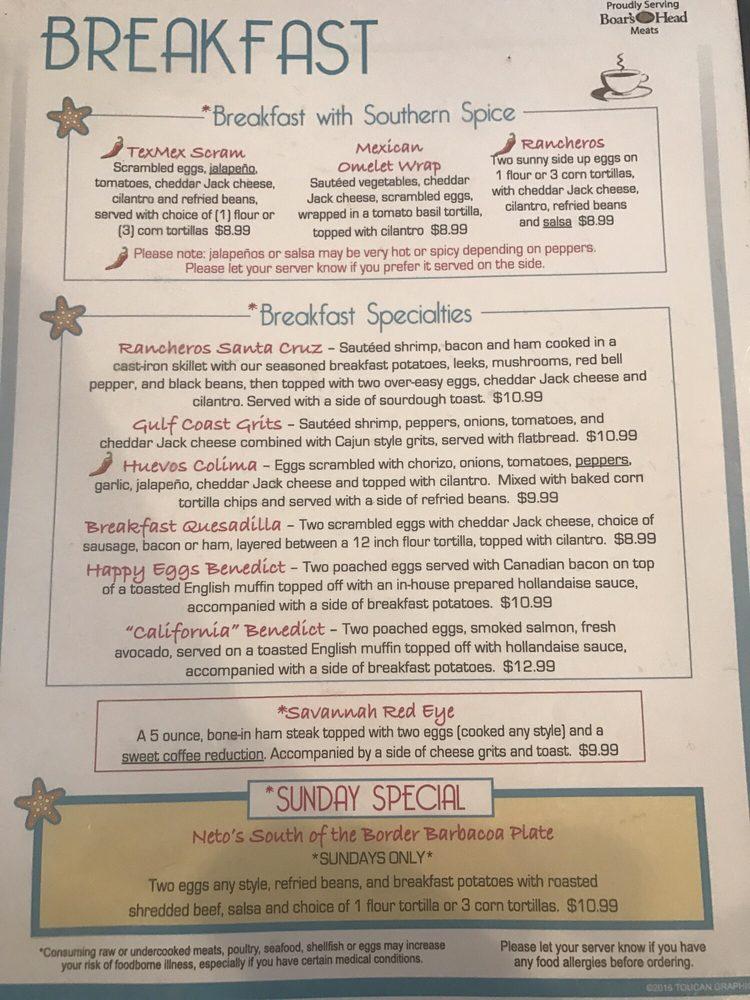 Menu at Yummies Bistro cafe, South Padre Island