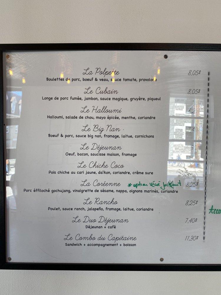 Carta del restaurante Capitaine Sandwich, Montréal