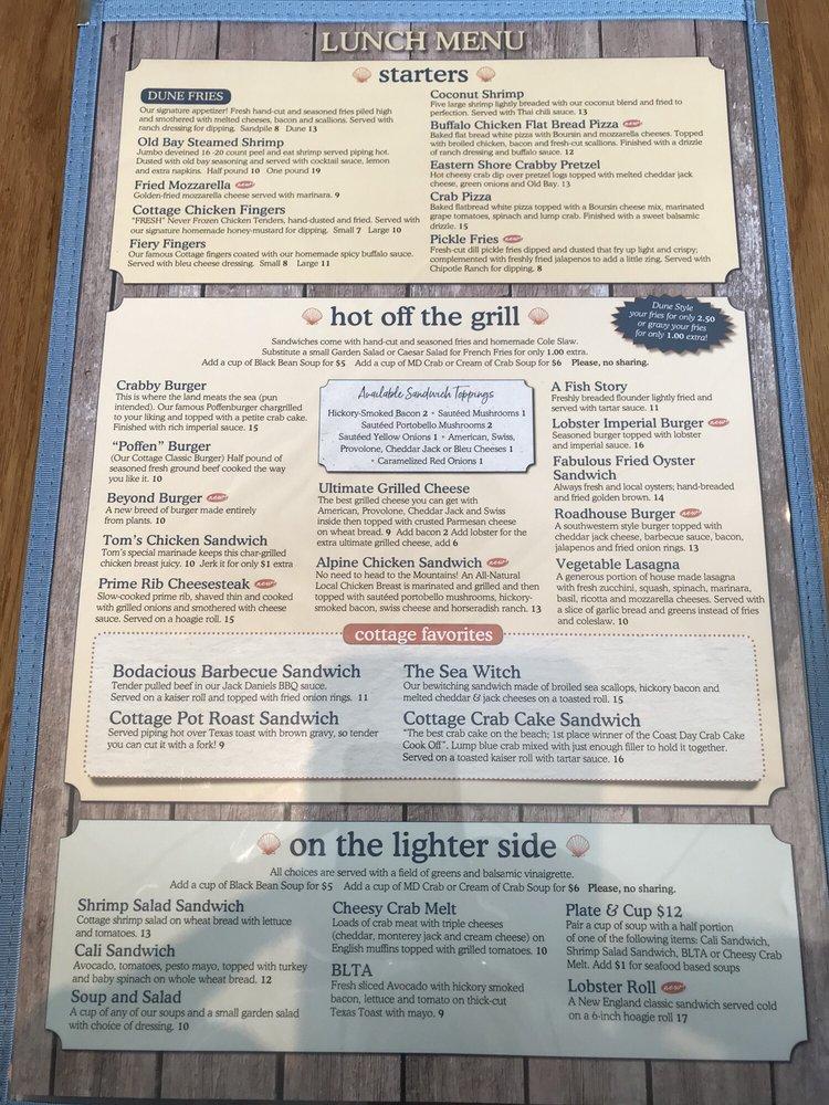 Menu at Cottage Cafe, Bethany Beach
