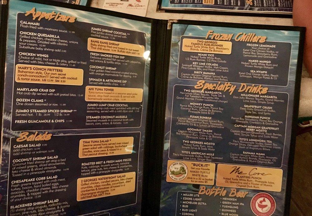 Menu at Two Georges at The Cove pub & bar, Deerfield Beach