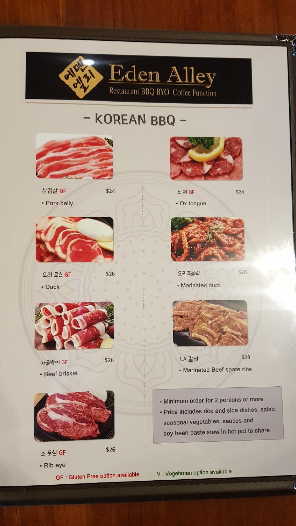 Menu at Eden Alley Korean Restaurant and Café, Christchurch