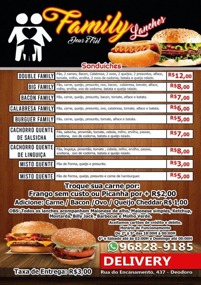 Menu at Family Lanches pub & bar, Rio de Janeiro, Muquiço