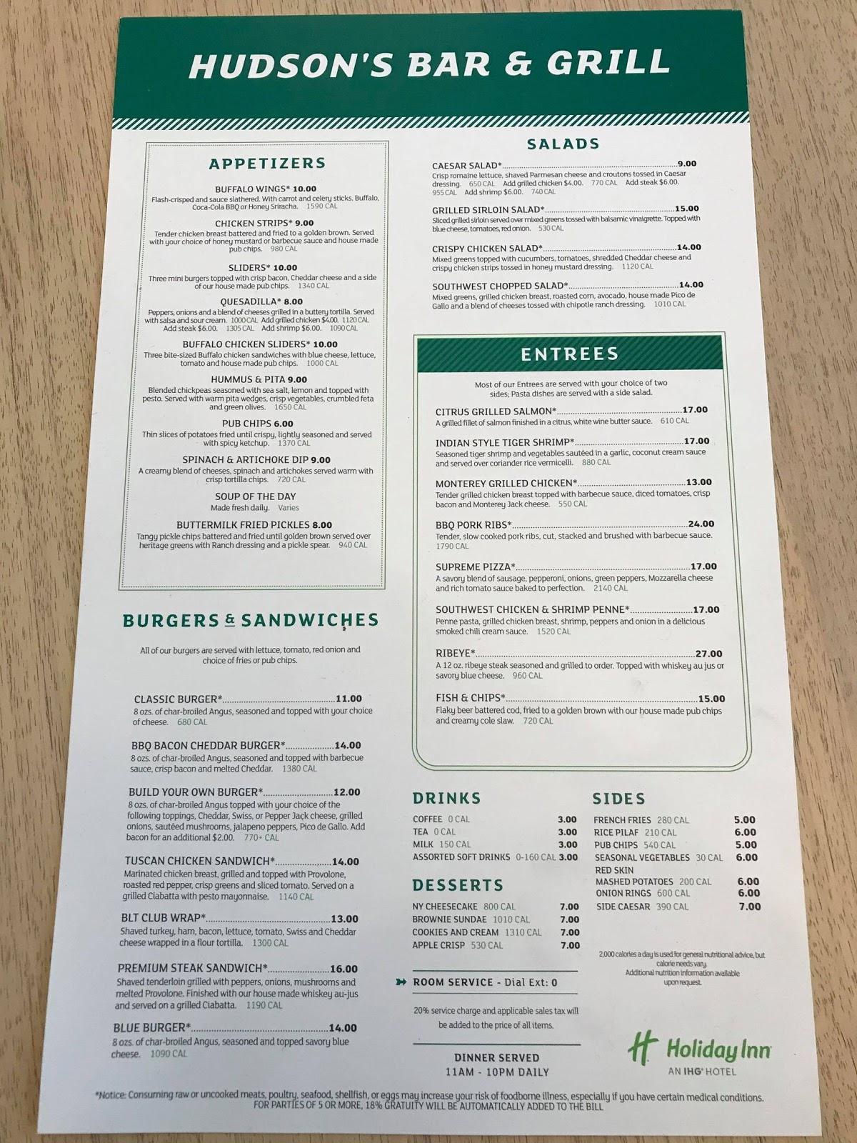 Menu at Hudson's Bar & Grill, Poughkeepsie