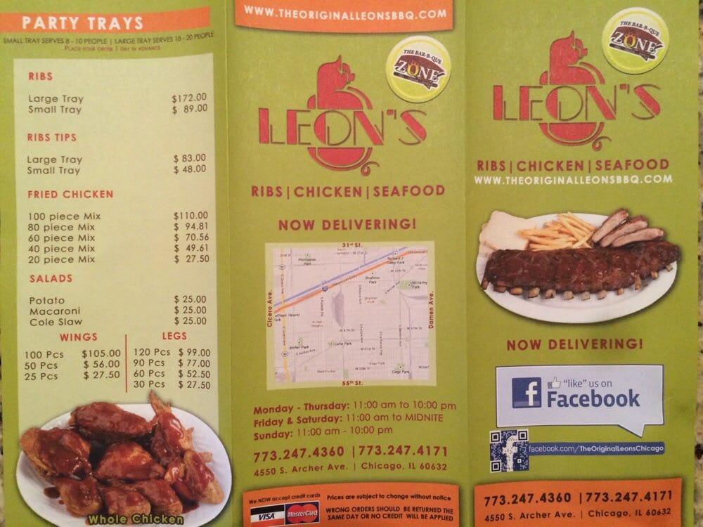 Menu at Leon's Barbecue, Chicago, S Archer Ave