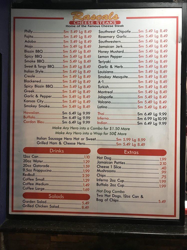 Menu at Rascals restaurant, Whitehall