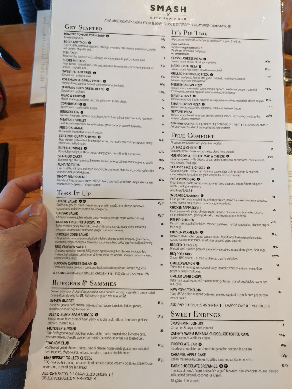 Menu at Smash Kitchen and Bar, Markham