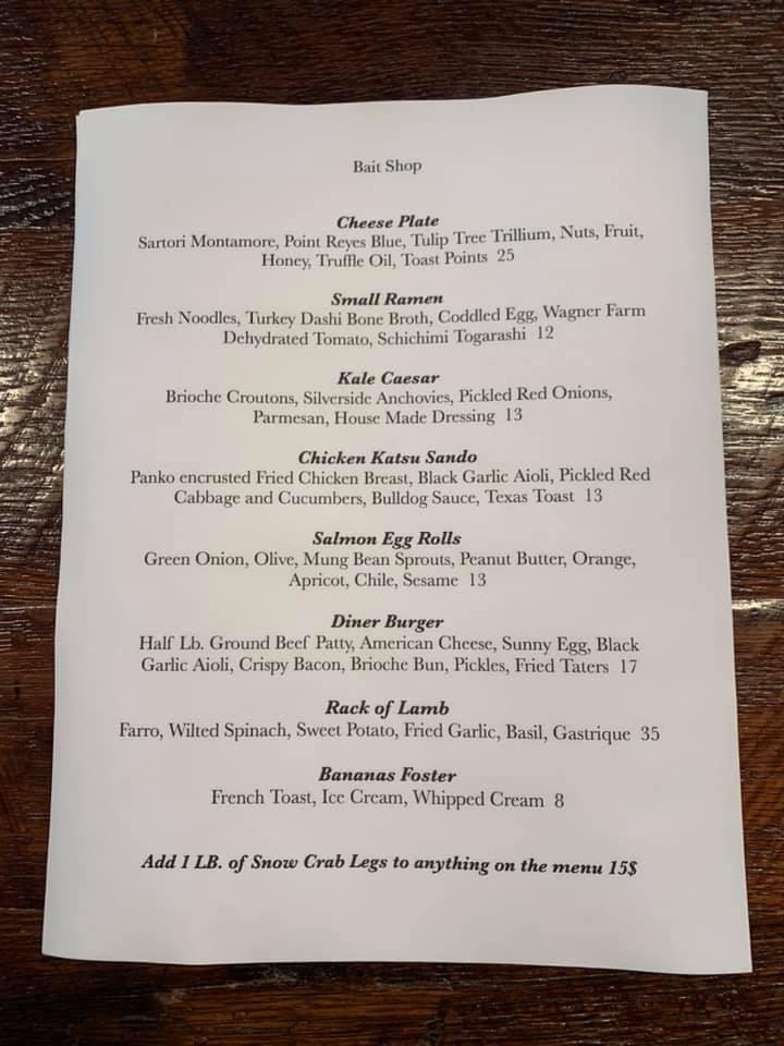 Menu at The Bait Shop pub & bar, Valparaiso
