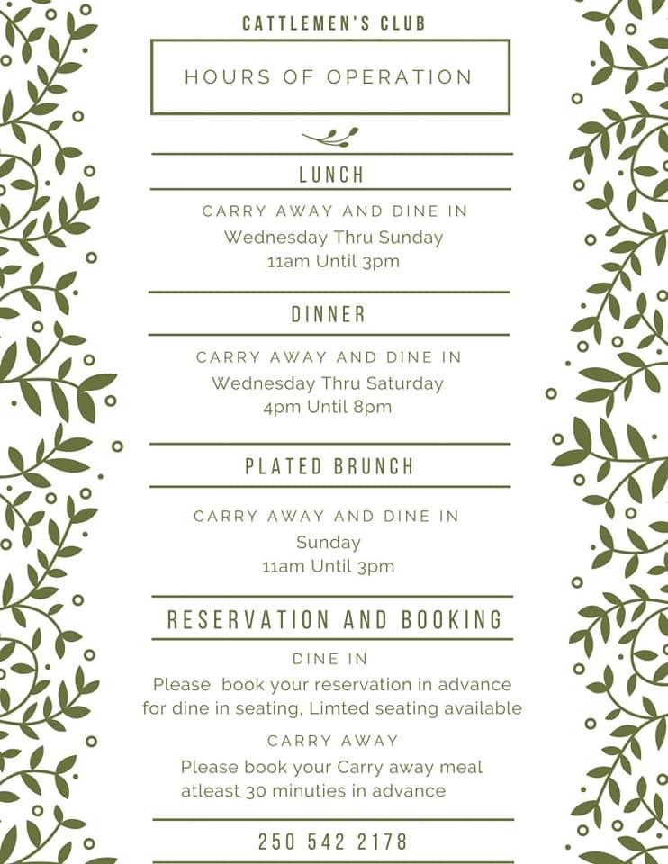 Menu at The Overlander restaurant, Armstrong