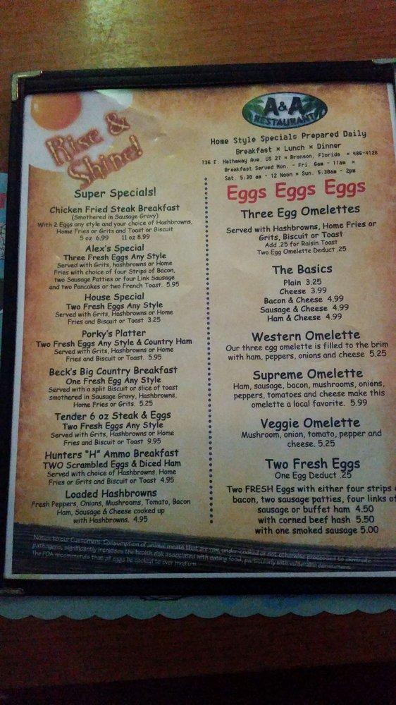 Menu at A&A Bar-B-Q, Bronson