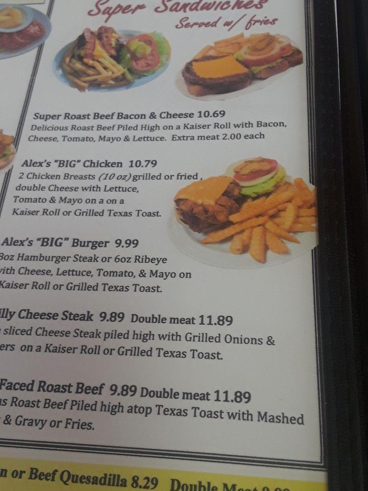 Menu at Alex's Restaurant, Goose Creek, 132 St James Ave