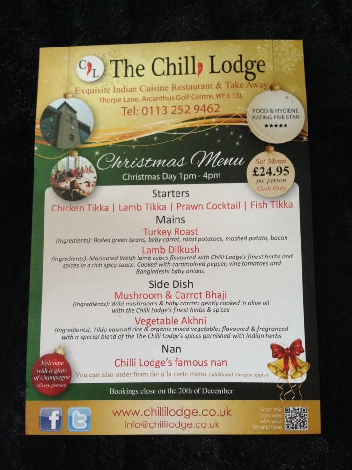 Menu at Chilli Lodge restaurant, Leeds, Acanthus Golf Centre