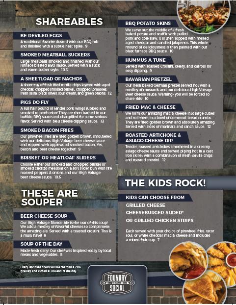 Menu at Foundry Social pub & bar, Medina