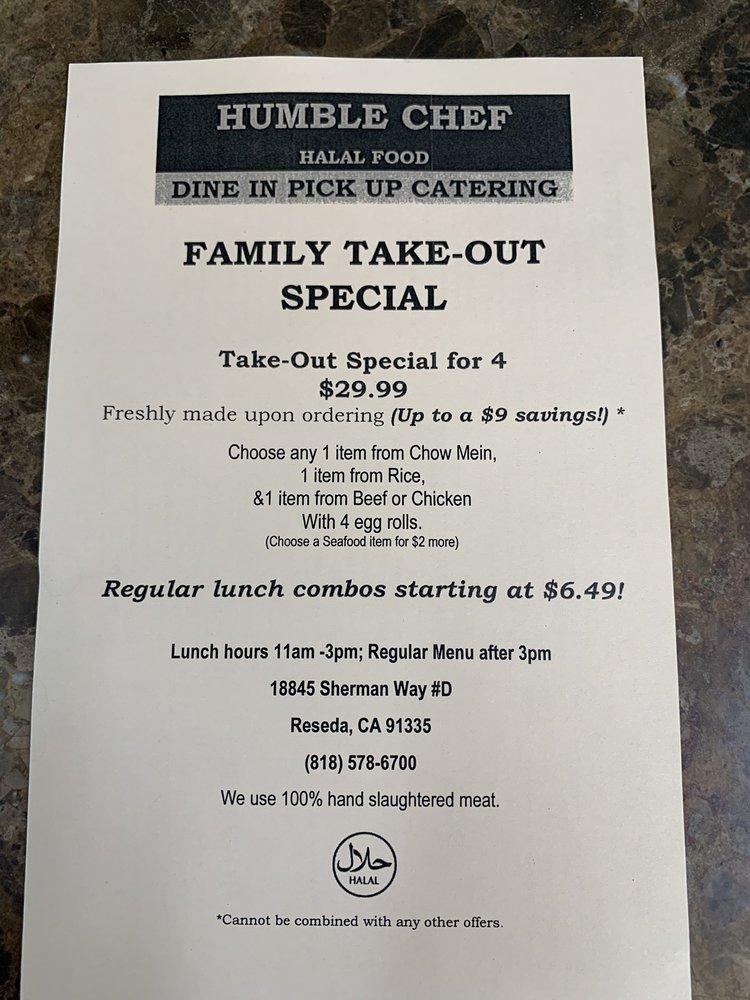 Menu at Humble Chef restaurant, Los Angeles