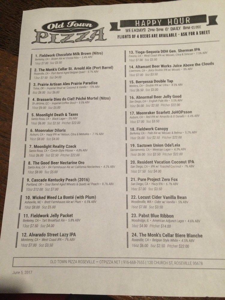 Menu at Old Town Pizza pub & bar, Roseville, 120 Church St