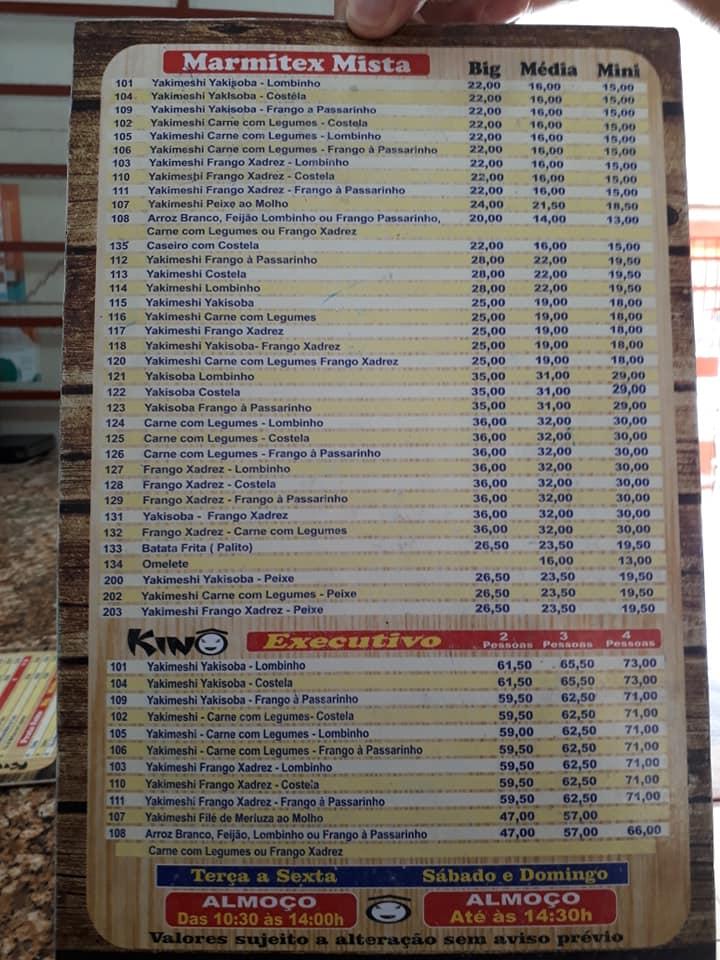 Carta de Restaurante Kino, Londrina