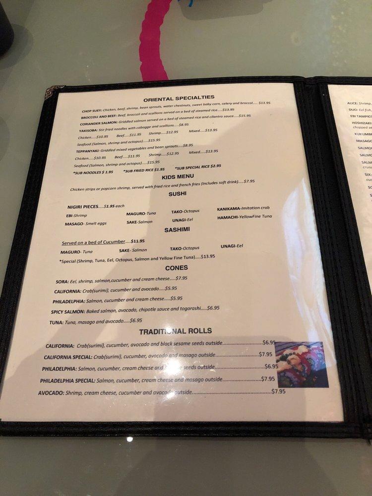 Menu at Sora Sushi Fusion Bar, Brownsville, Pablo Kisel Blvd