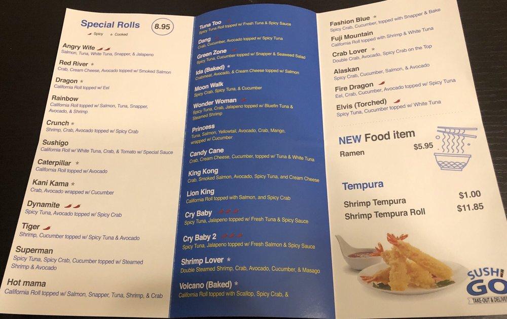 Menu at Sushi Go restaurant, Flower Mound