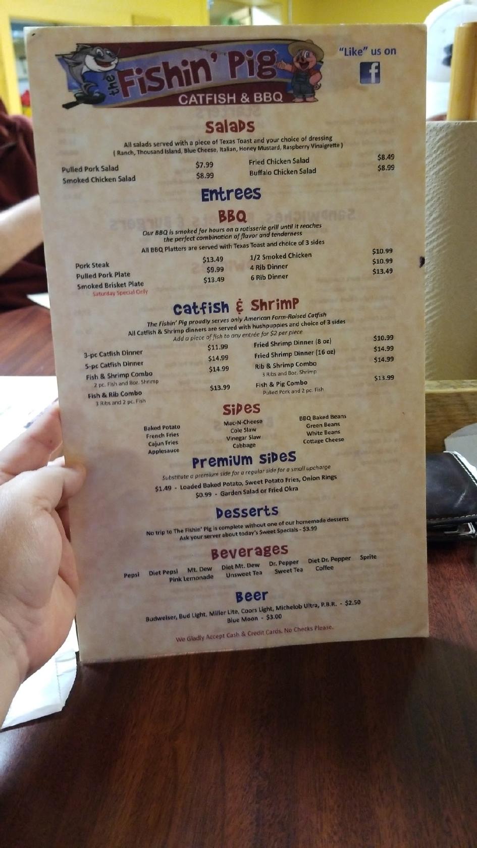 Menu at The Fishin' Pig BBQ, Poplar Bluff