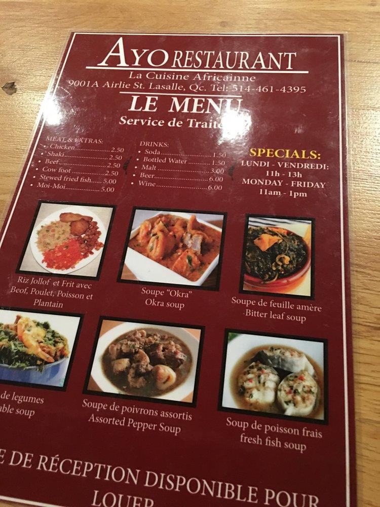 Menu at Ayo Restaurant, Montréal