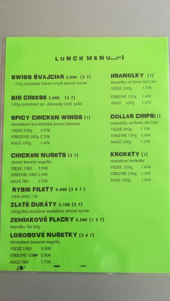 Menu at Bageteria Caffe Bar, Detva