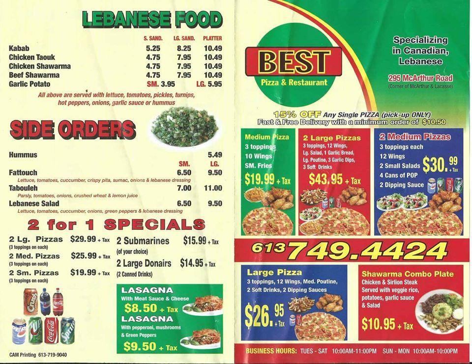 Menu at Best Pizza pizzeria, Ottawa
