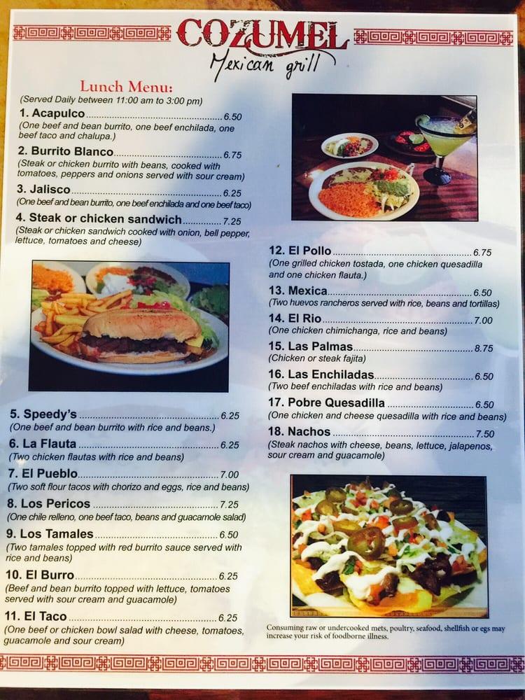 Menu at Cozumel Mexican Grill restaurant, Loxley