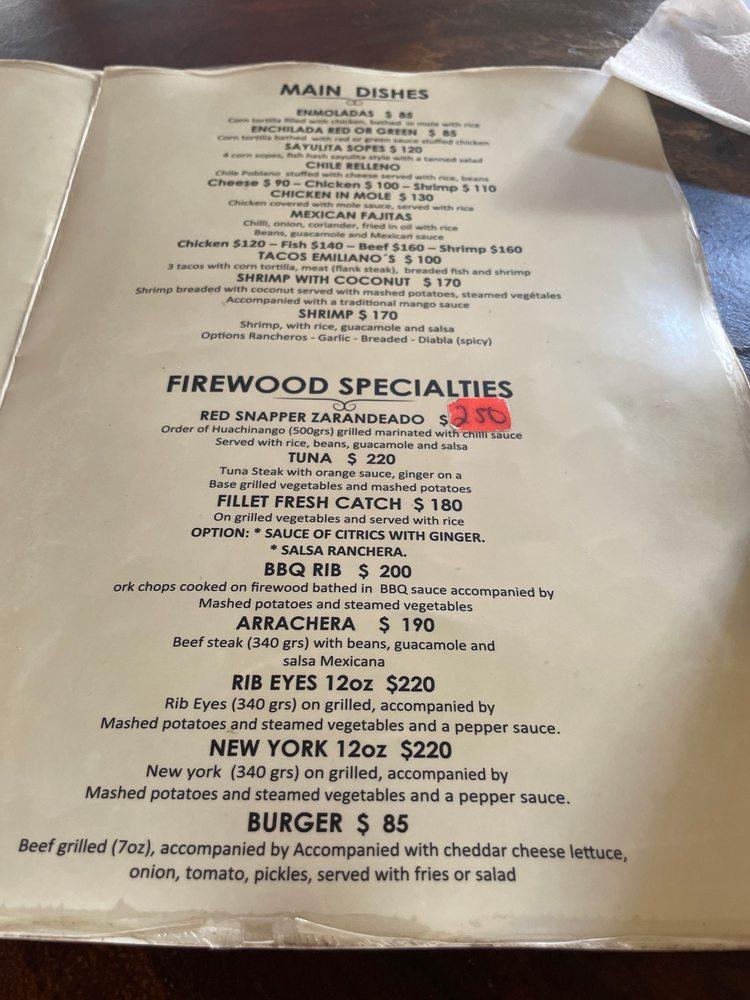 Menu at Emiliano's pub & bar, Sayulita