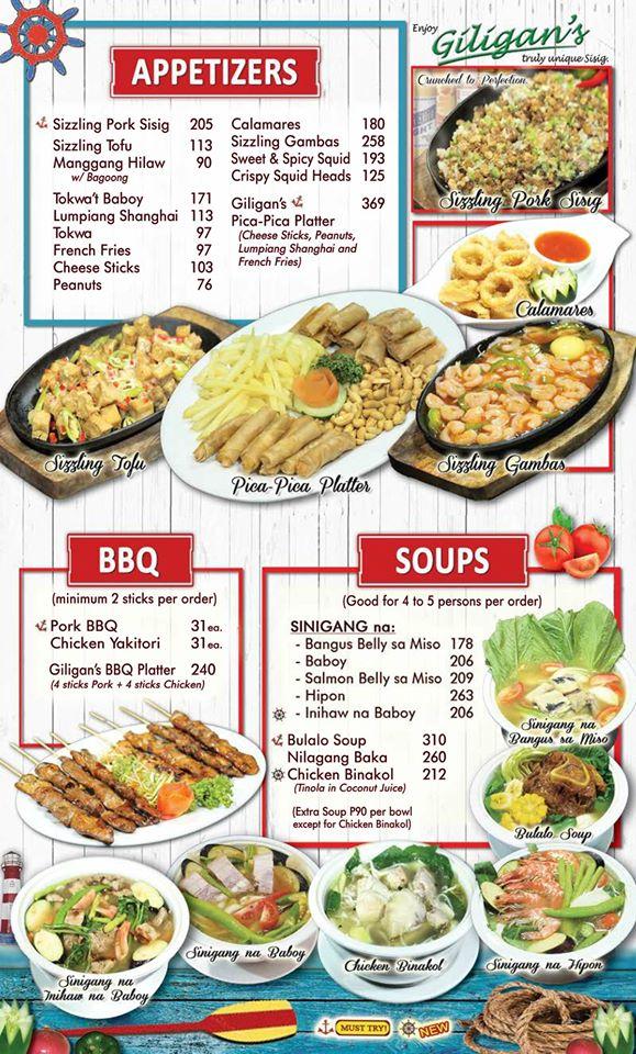 Menu at Giligan's Restaurant - Tower Mall, Trece Martires