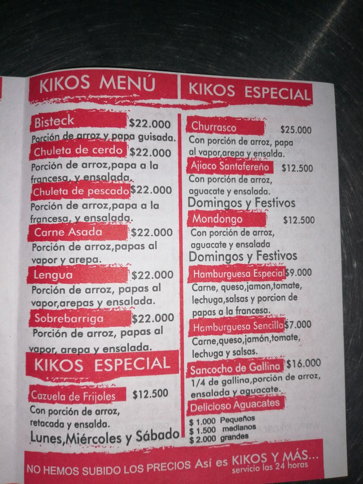 Menu at Asadero Kikos - Centro restaurant, Popayán