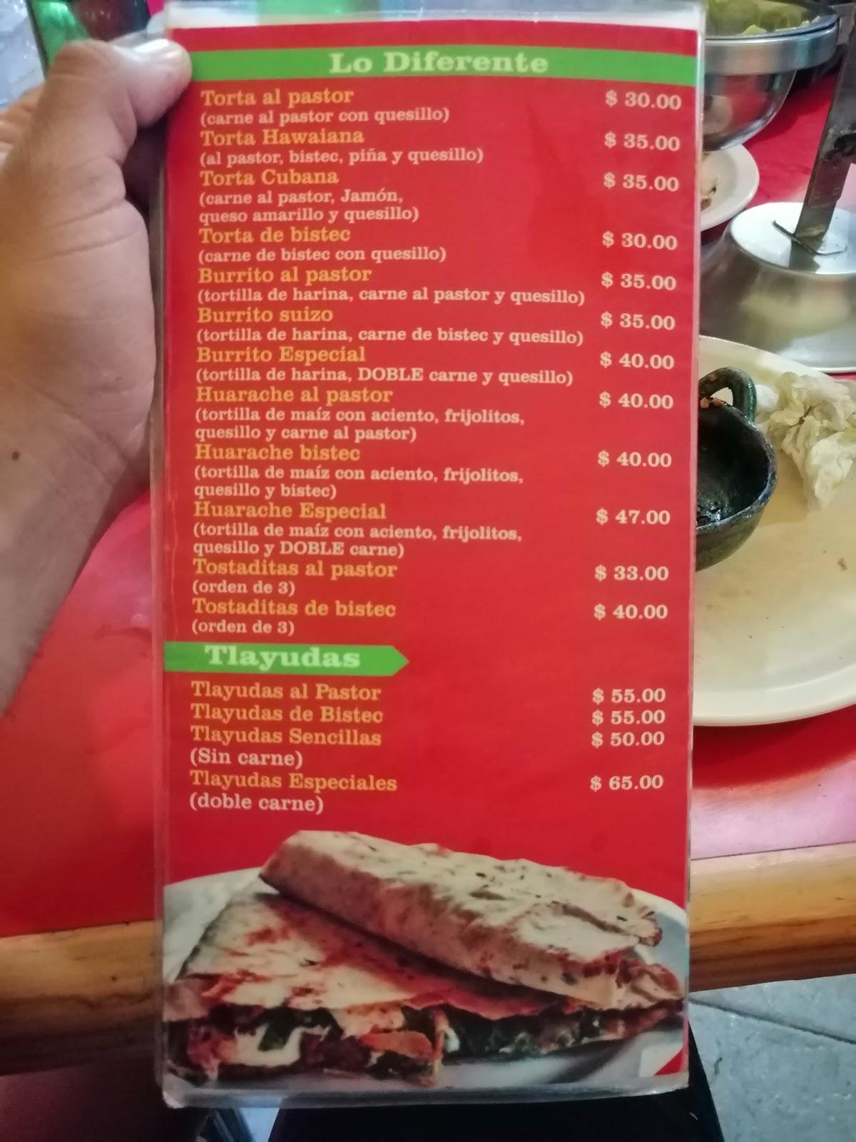 Carta del restaurante La Gringa oaxaqueña, Oaxaca, Carr. a Atzompa 58