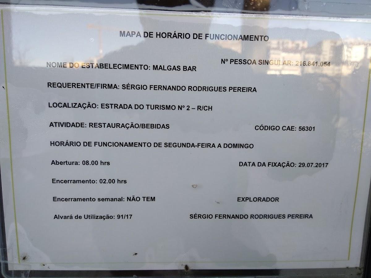 Menu at O Malgas Bar, Bragança