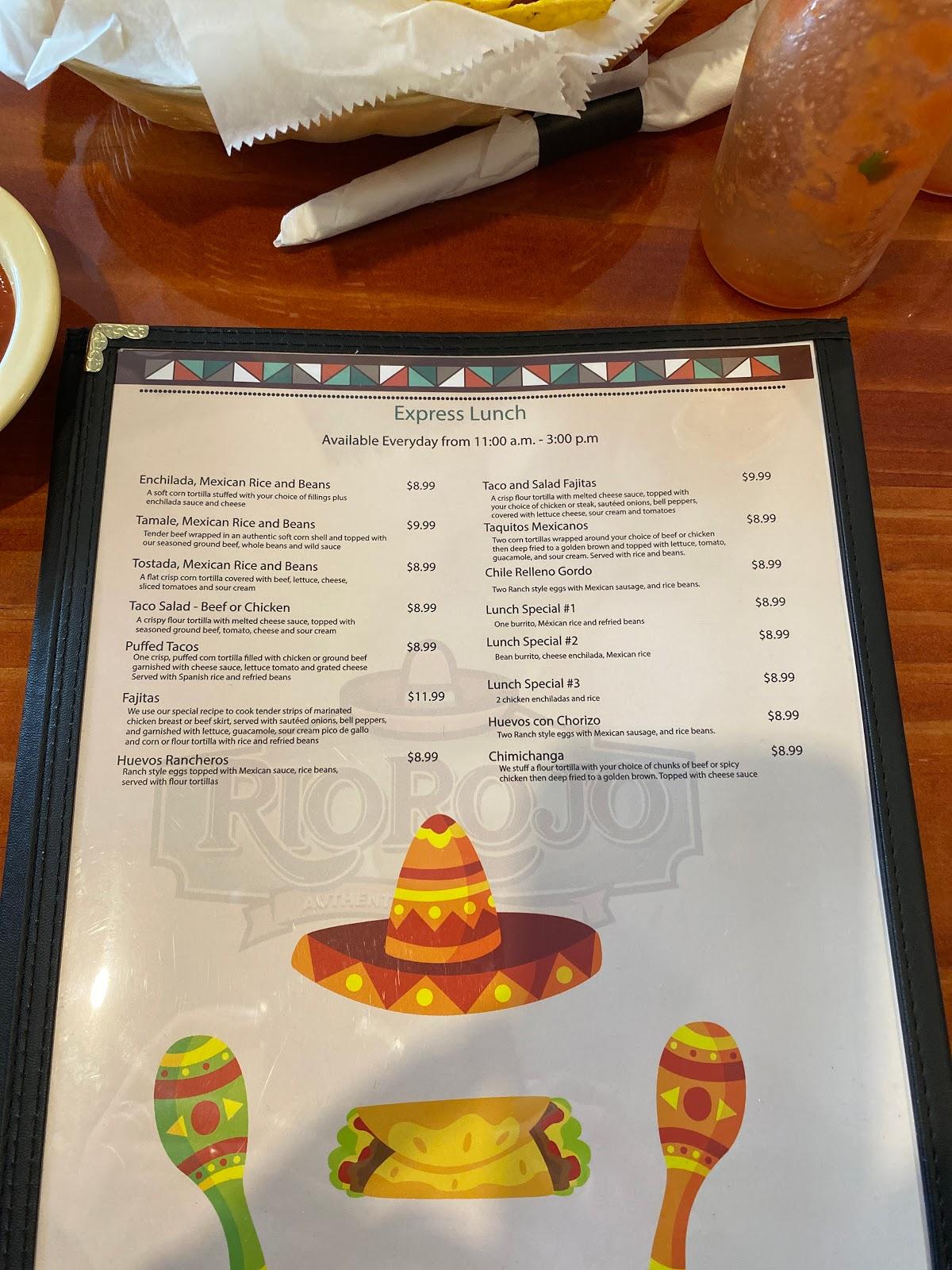 Menu at Rio Rojo Authentic Mexican Food restaurant, Alexandria