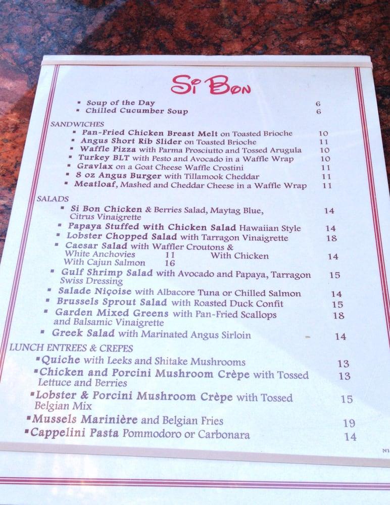 Menu at Si Bon pub & bar, Rancho Mirage