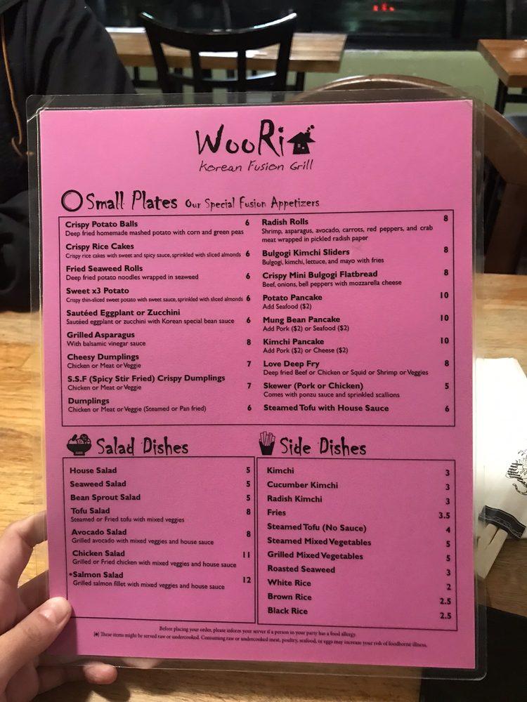 Menu at WooRi Korean Fusion Grill restaurant, Arlington