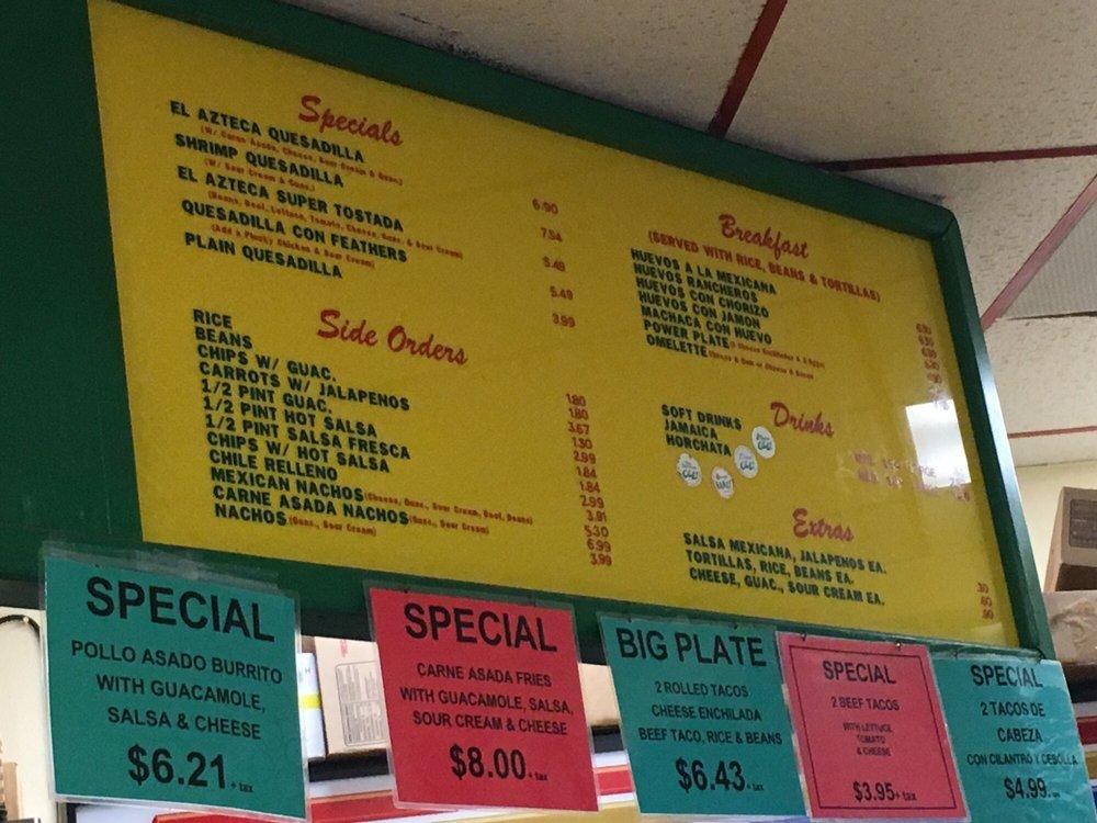 Menu at El Azteca Taco Shop restaurant, La Mesa