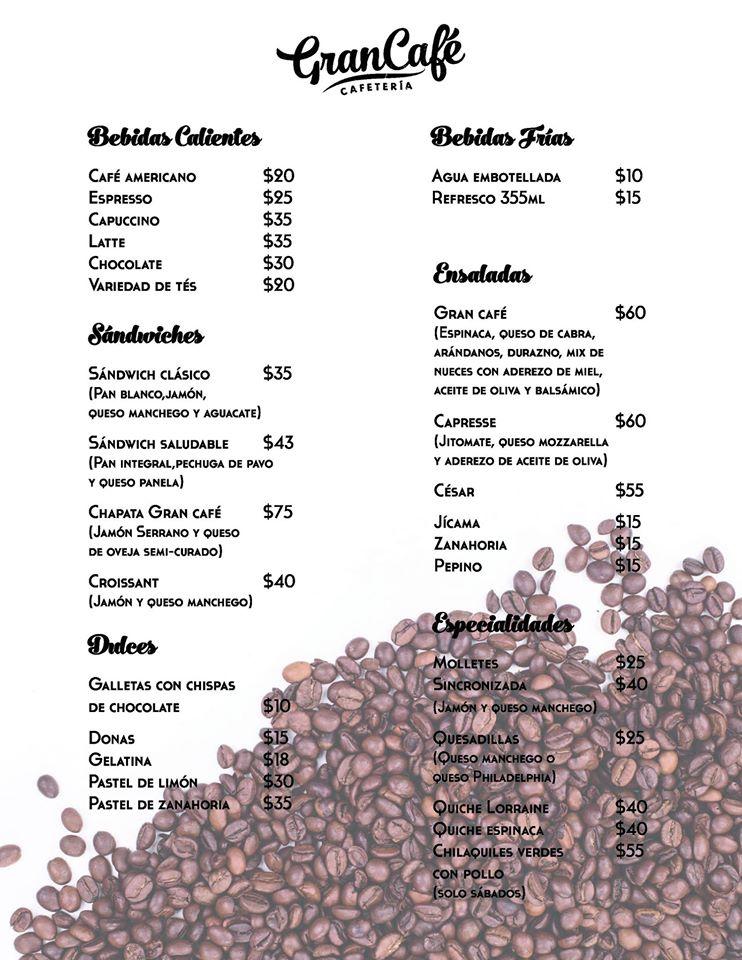 Menu at Gran Café, Mexico City