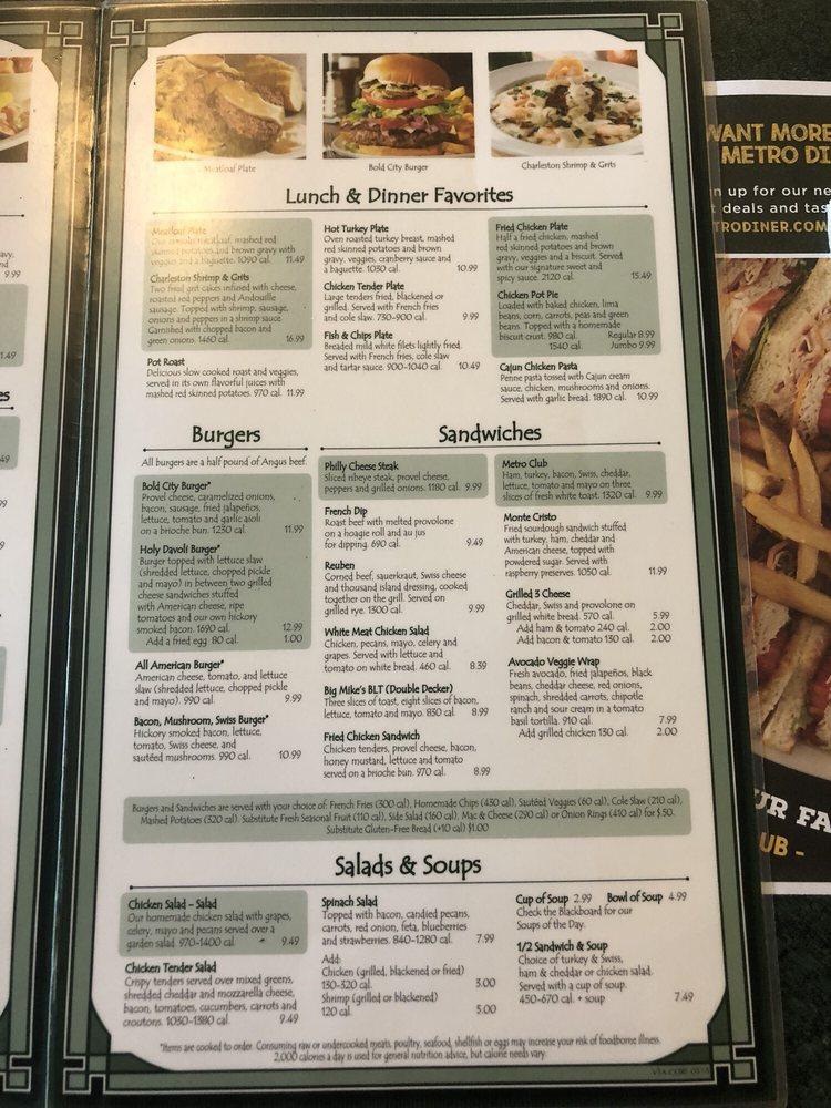 Menu at Metro Diner restaurant, Tampa