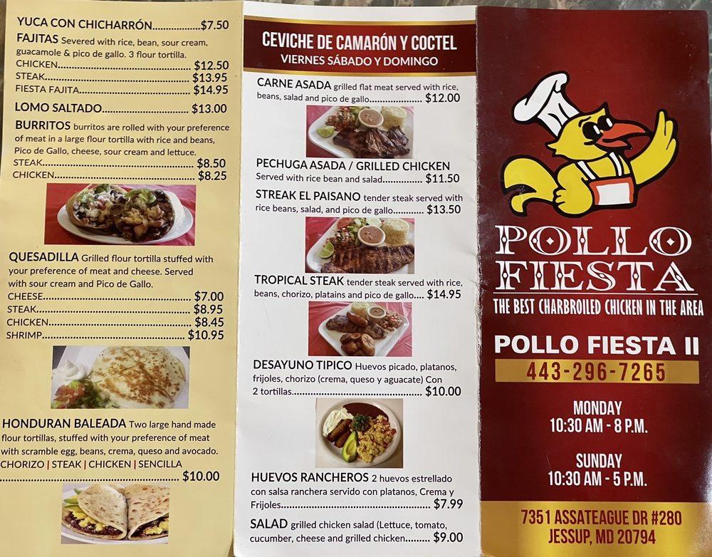Menu at POLLO FIESTA II restaurant, Jessup