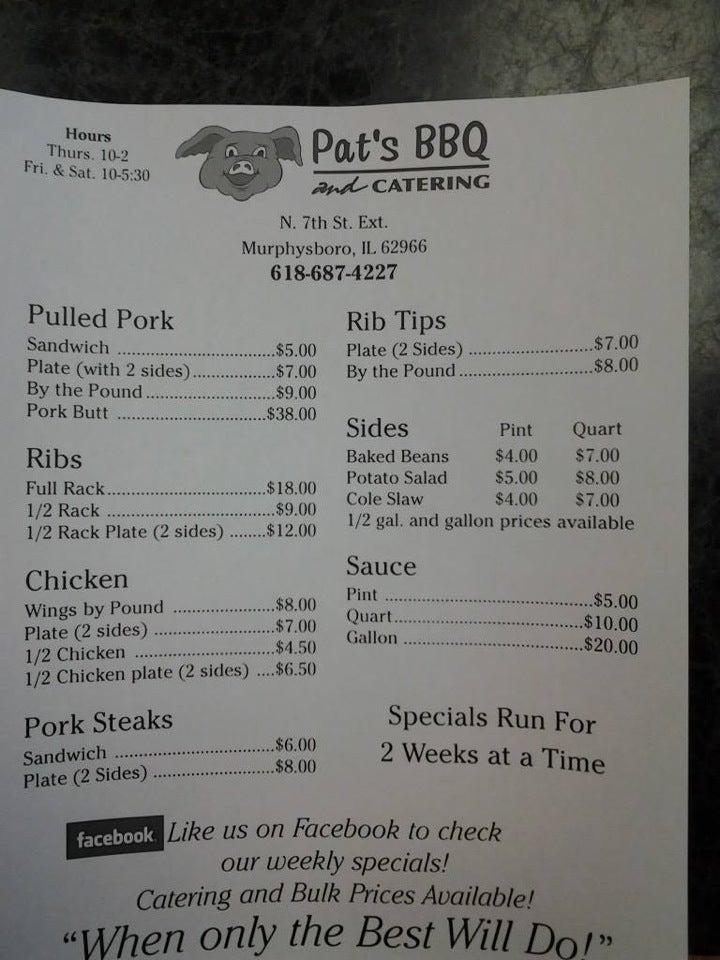 Menu at Pat's BBQ & Catering, Murphysboro