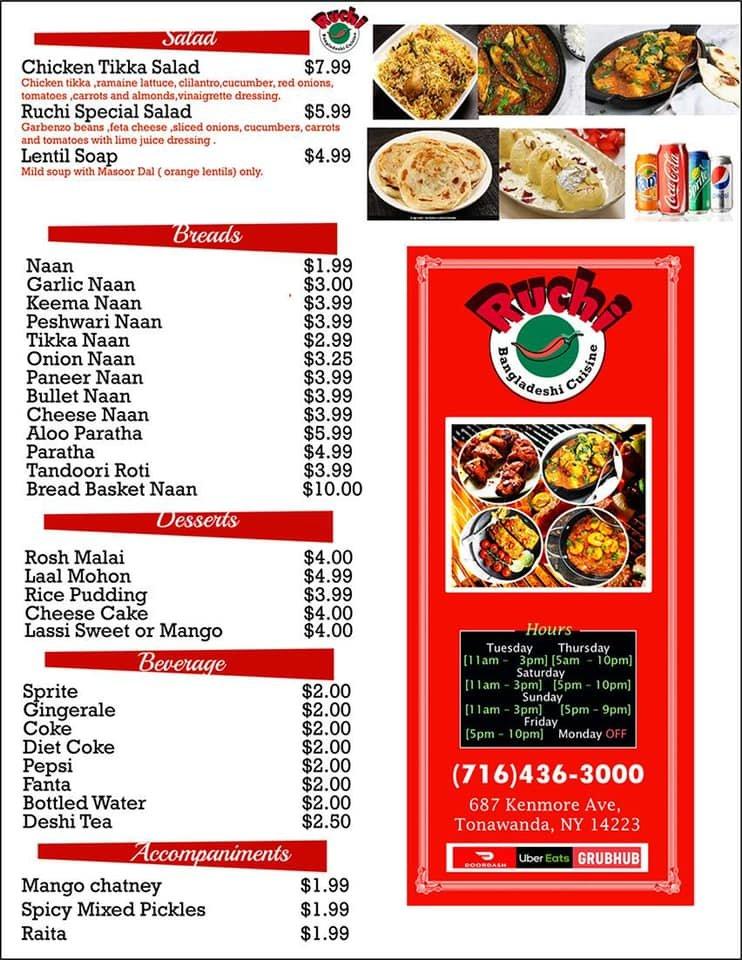 Menu at Bengali Restura restaurant, Kenmore