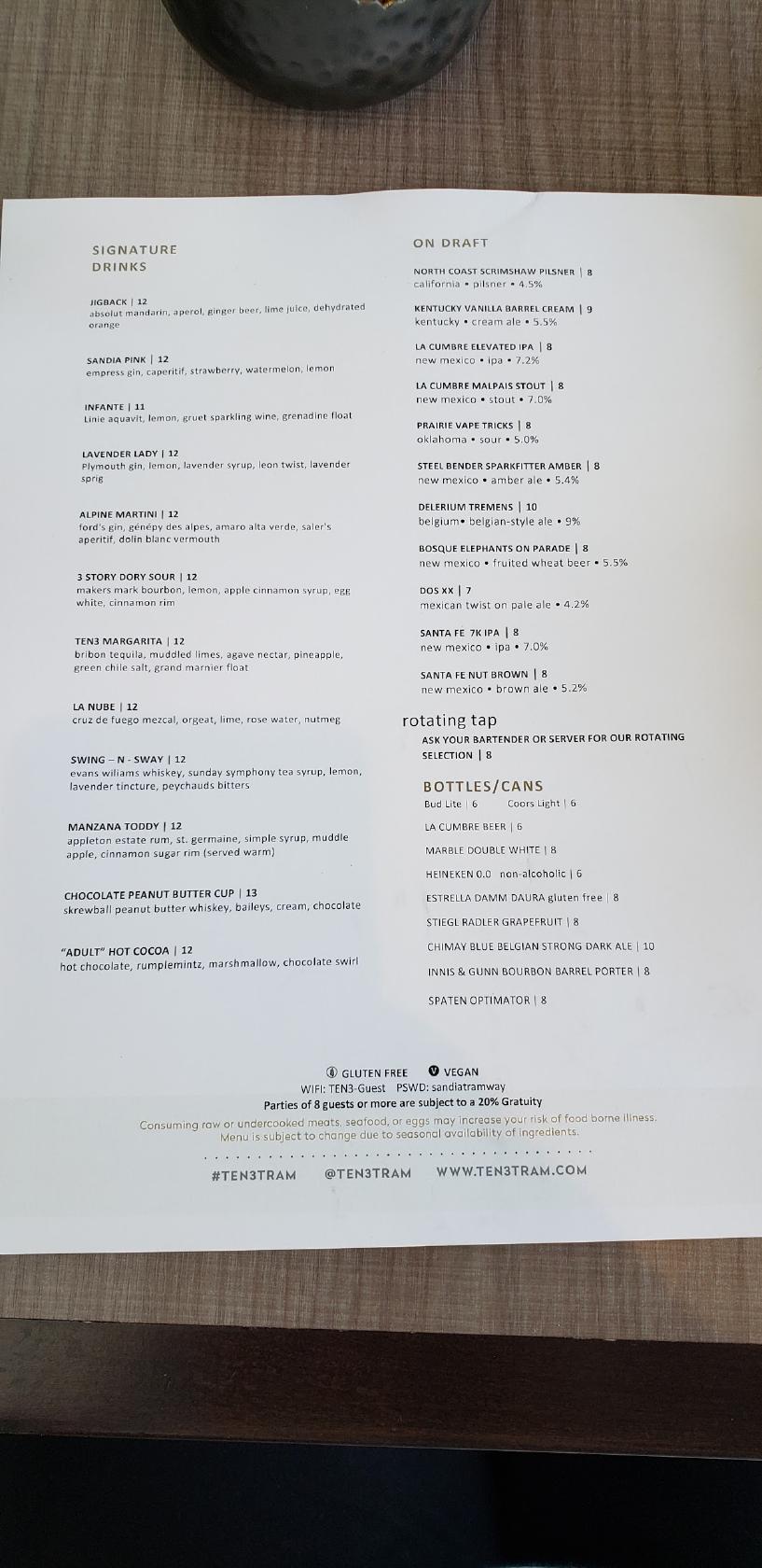 Menu at TEN 3 steakhouse, Albuquerque, 30 Tramway Rd NE