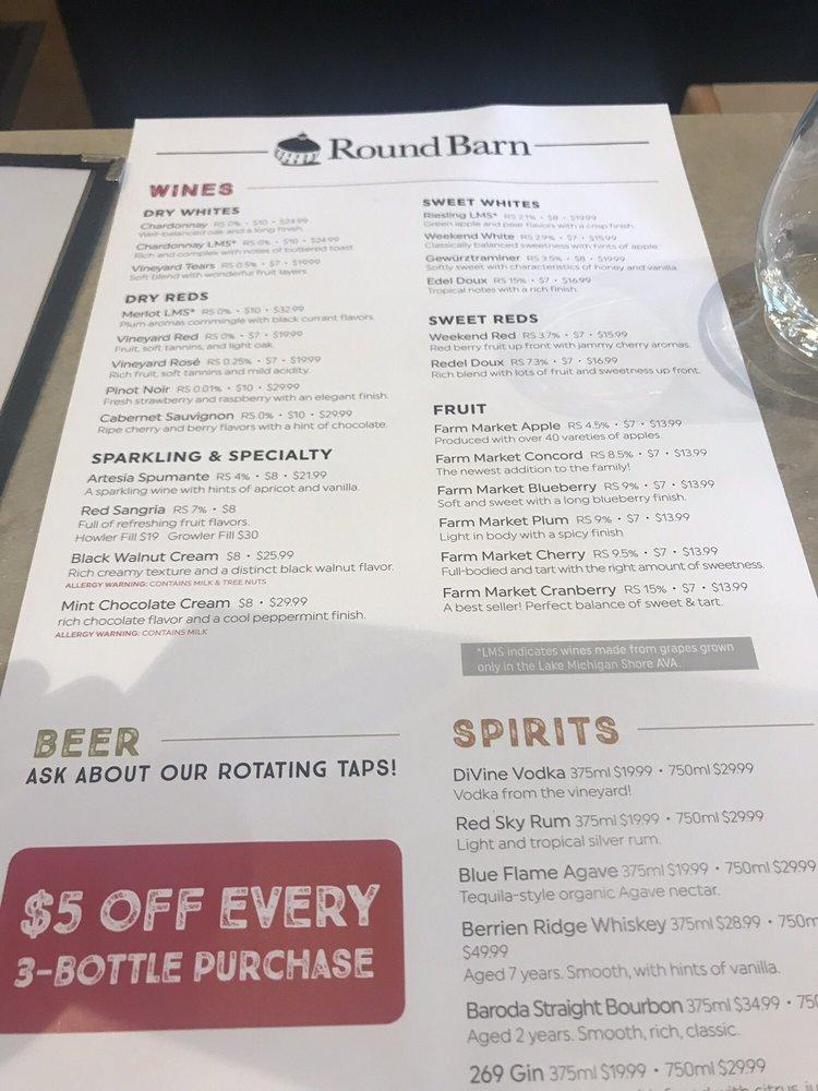 Menu at Round Barn Tasting Room - Union Pier, Union Pier