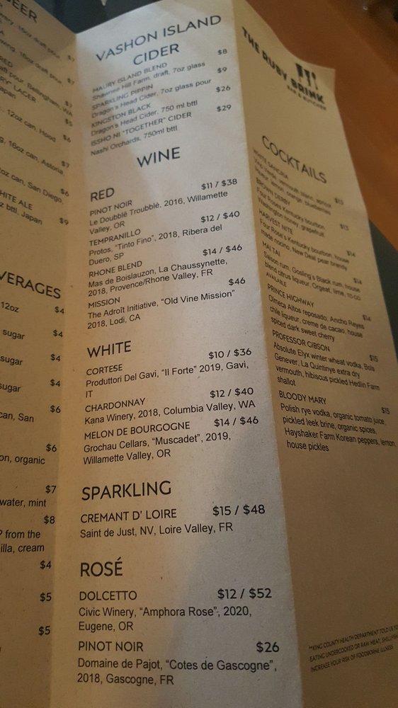Menu at The Ruby Brink pub & bar, Vashon