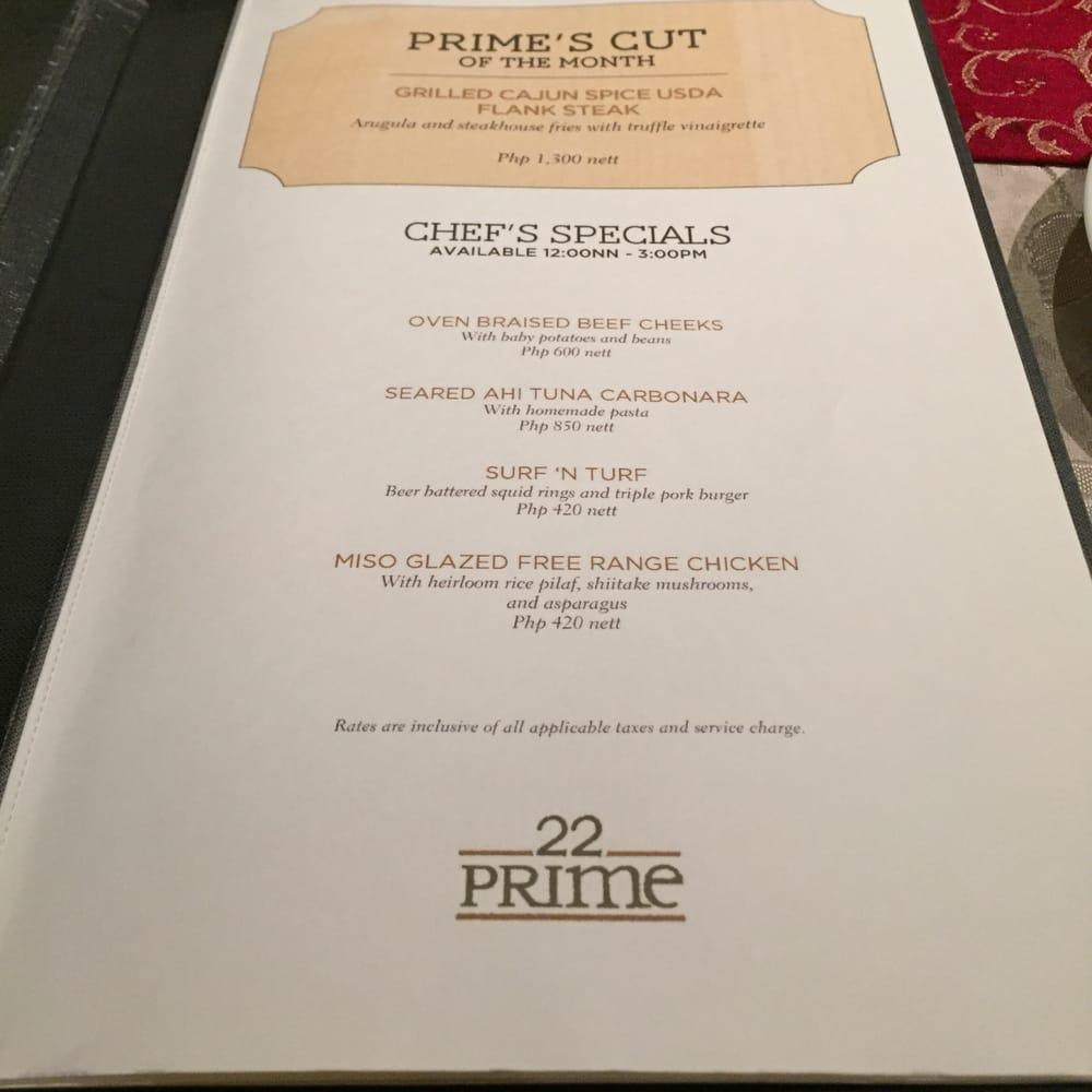 Menu at 22 Prime steakhouse, Pasig, 22nd Level Discovery Suites