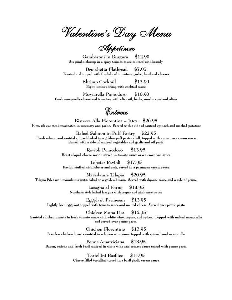 Menu at Mona Lisa Restaurant, Longwood